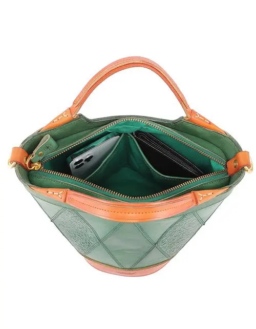OLD TREND Primrose Genuine Leather Embossed Mini Bucket Tote - Green