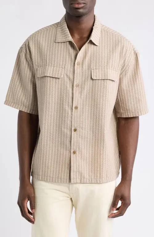 RHYTHM Floragraph Stripe Cotton Blend Seersucker Camp Shirt - Incense