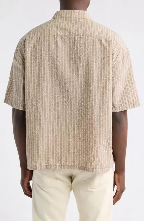 RHYTHM Floragraph Stripe Cotton Blend Seersucker Camp Shirt - Incense