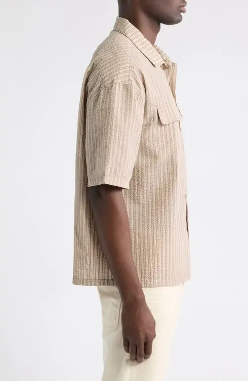 RHYTHM Floragraph Stripe Cotton Blend Seersucker Camp Shirt - Incense