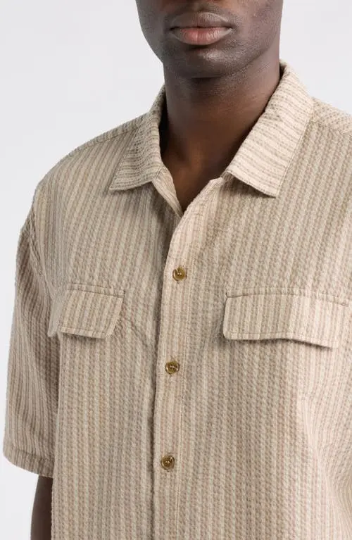 RHYTHM Floragraph Stripe Cotton Blend Seersucker Camp Shirt - Incense