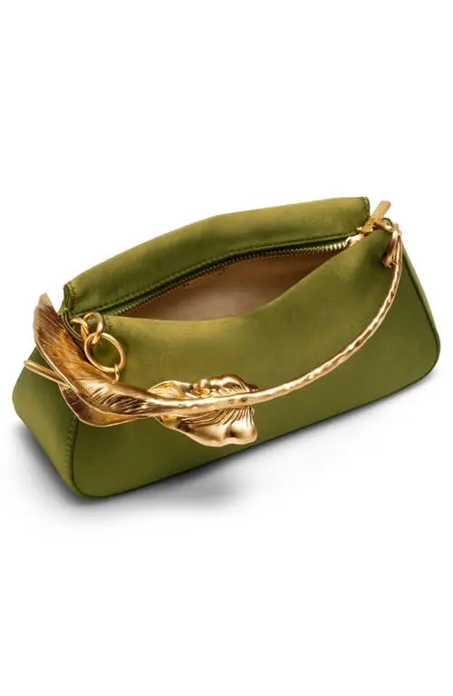 Cult Gaia Calla Top Handle Satin Clutch - Dark Chive