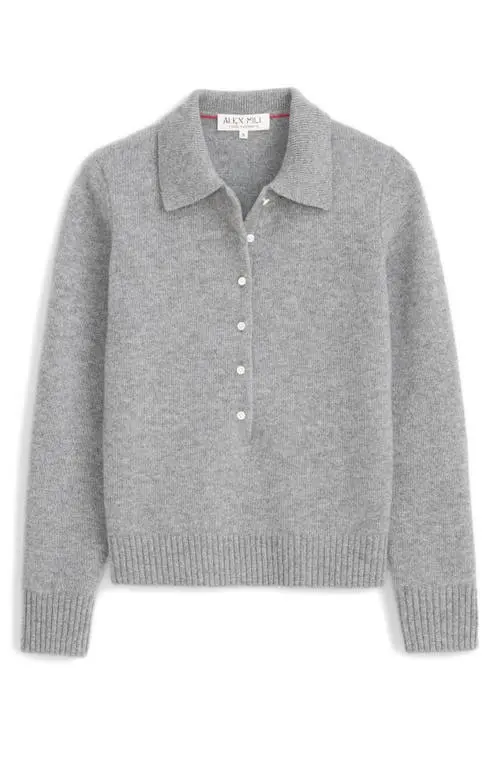 ALEX MILL Park Washed Cashmere Polo Cardigan - Heather Grey