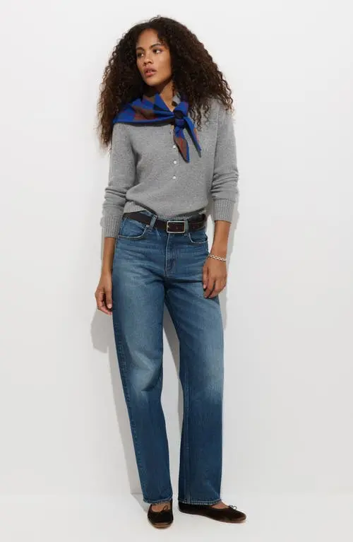 ALEX MILL Park Washed Cashmere Polo Cardigan - Heather Grey