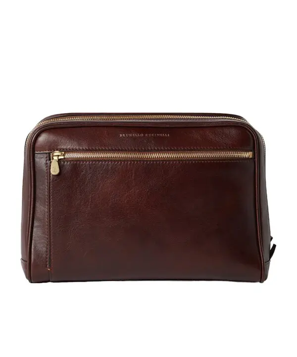 Brunello Cucinelli Logo Detailed Zipped Wash Bag - Deep Fuchsia
