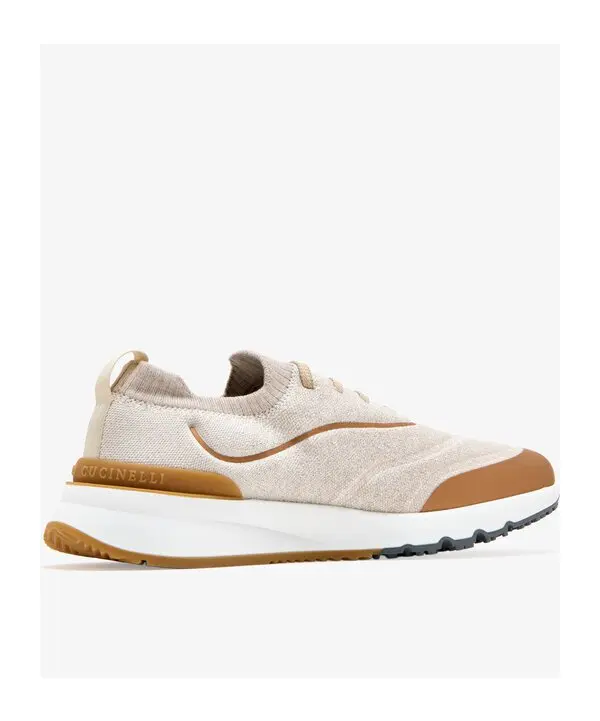 Brunello Cucinelli Logo Embossed Knitted Lace-up Sneakers