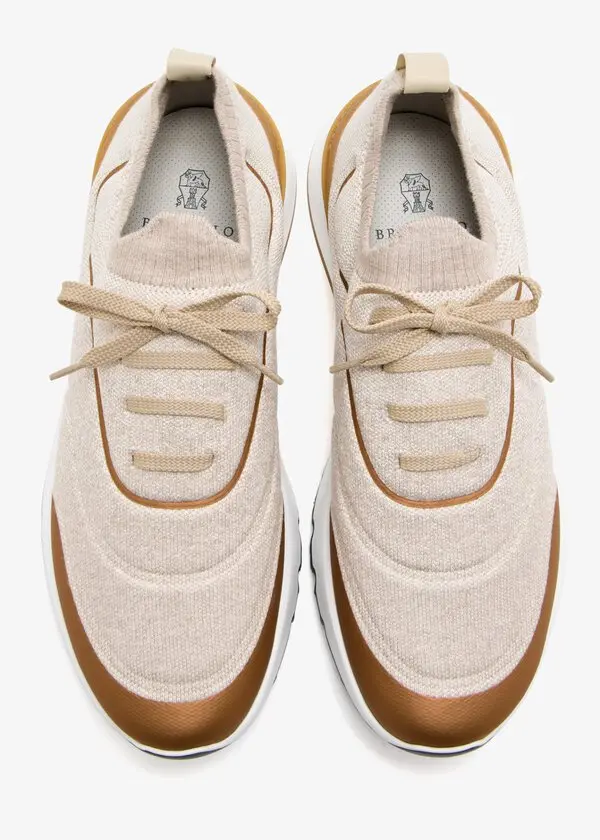 Brunello Cucinelli Logo Embossed Knitted Lace-up Sneakers