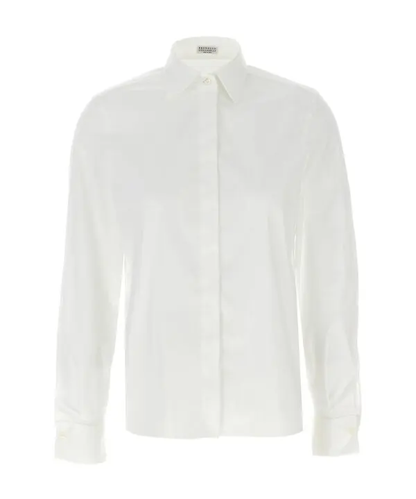 Brunello Cucinelli Embellished Stretch Poplin Shirt - White