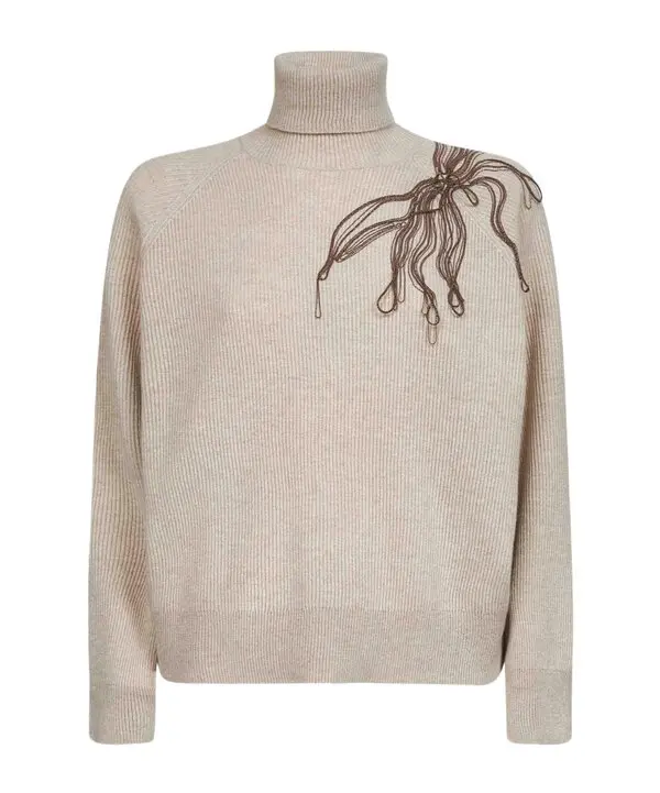 Brunello Cucinelli Monili Detailed Roll Neck Sweater