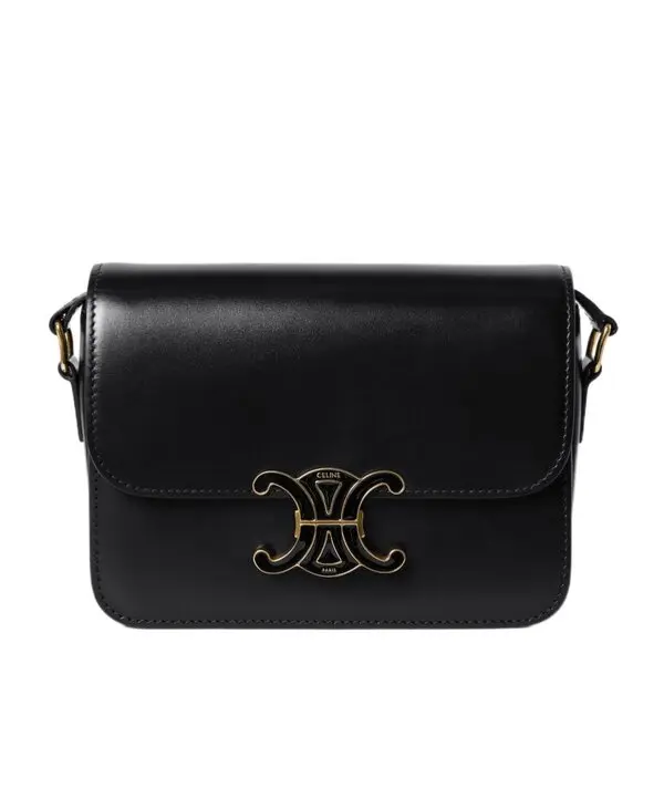 Celine Teen Triomphe Shoulder Bag With Flap - Black
