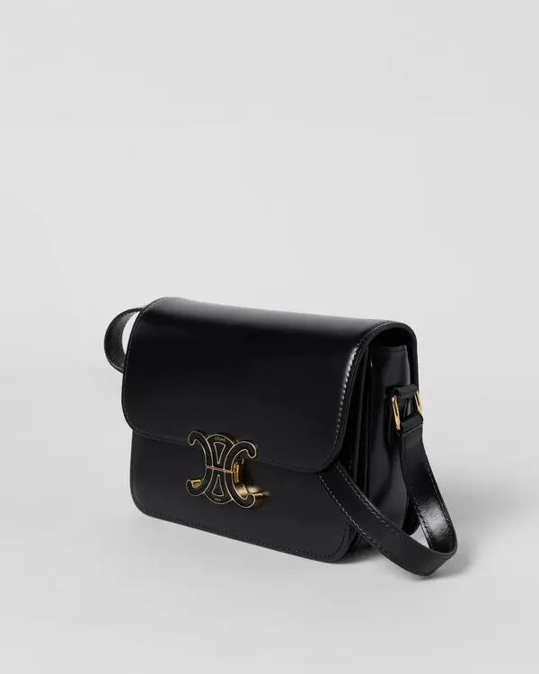 Celine Teen Triomphe Shoulder Bag With Flap - Black