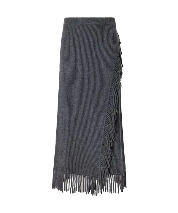 Simkhai Casey Fringe-trim Ribbed Midi Skirt - Grey