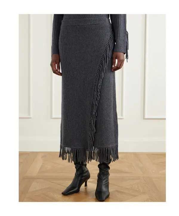 Simkhai Casey Fringe-trim Ribbed Midi Skirt - Grey