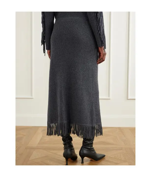 Simkhai Casey Fringe-trim Ribbed Midi Skirt - Grey