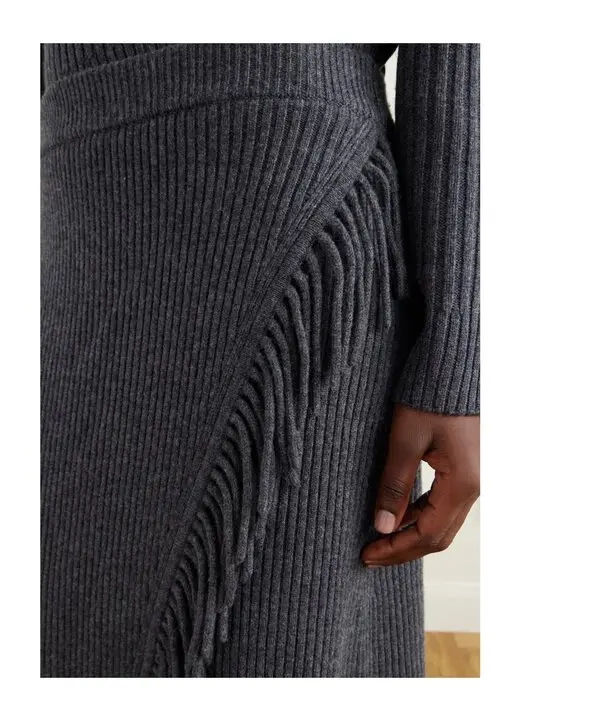 Simkhai Casey Fringe-trim Ribbed Midi Skirt - Grey