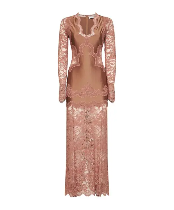 Rabanne Lace Panel Long Dress - Brown