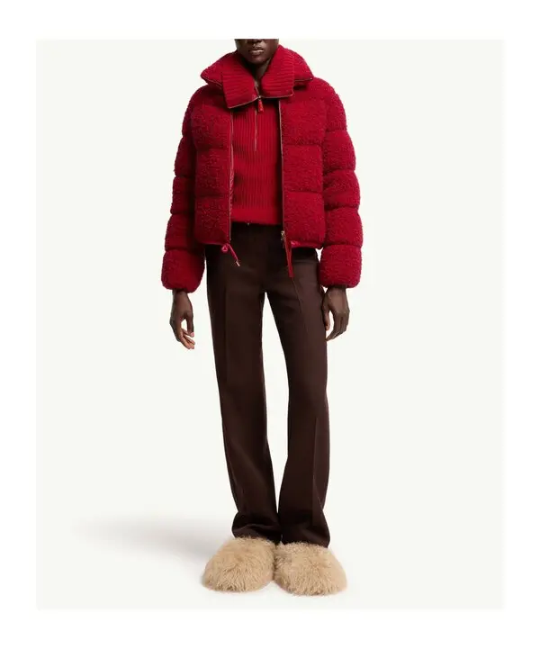 Moncler Trascendance Tweed Short Down Jacket - Red
