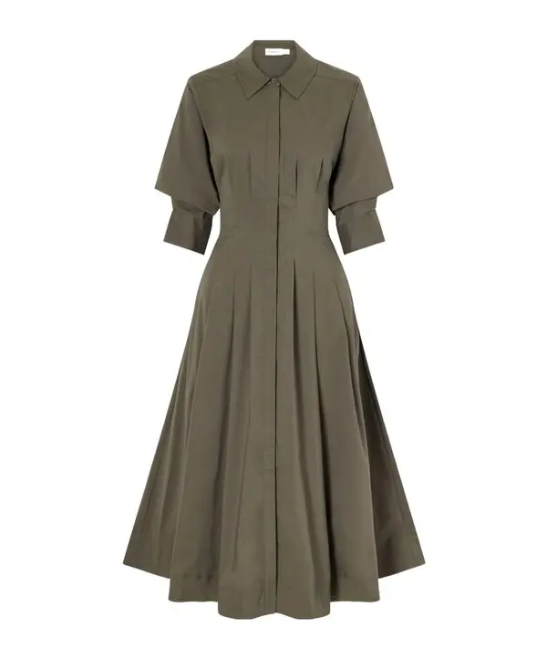 Simkhai Jazz Pintucked Cotton-blend Poplin Midi Shirt Dress - Green