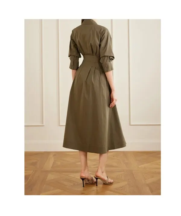 Simkhai Jazz Pintucked Cotton-blend Poplin Midi Shirt Dress - Green