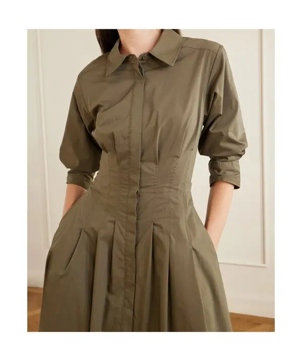 Simkhai Jazz Pintucked Cotton-blend Poplin Midi Shirt Dress - Green
