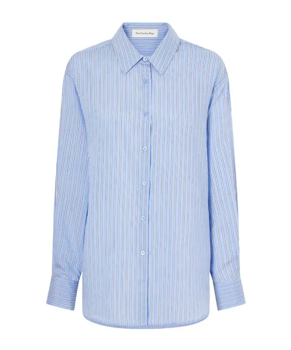 THE FRANKIE SHOP Peri Oversized Striped Georgette Shirt - Blue