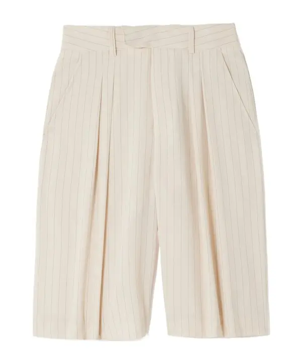 THE FRANKIE SHOP Vivian Pleated Striped Crepe De Chine Shorts - Off-white