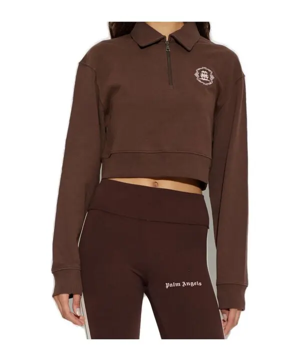 Palm Angels Cropped Half-zip Polo Sweatshirt - Brown