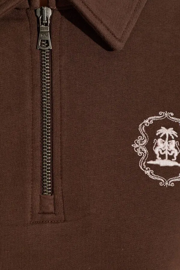 Palm Angels Cropped Half-zip Polo Sweatshirt - Brown