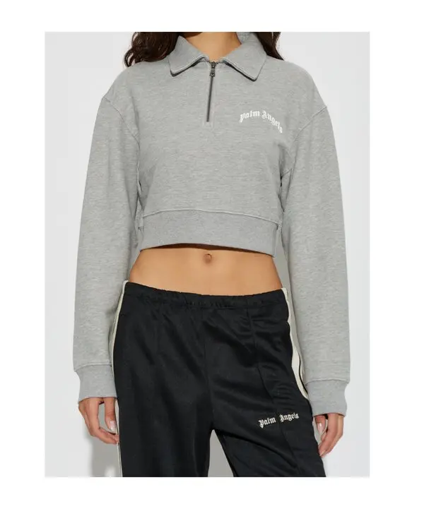 Palm Angels Logo Cropped Zip Sweatshirt