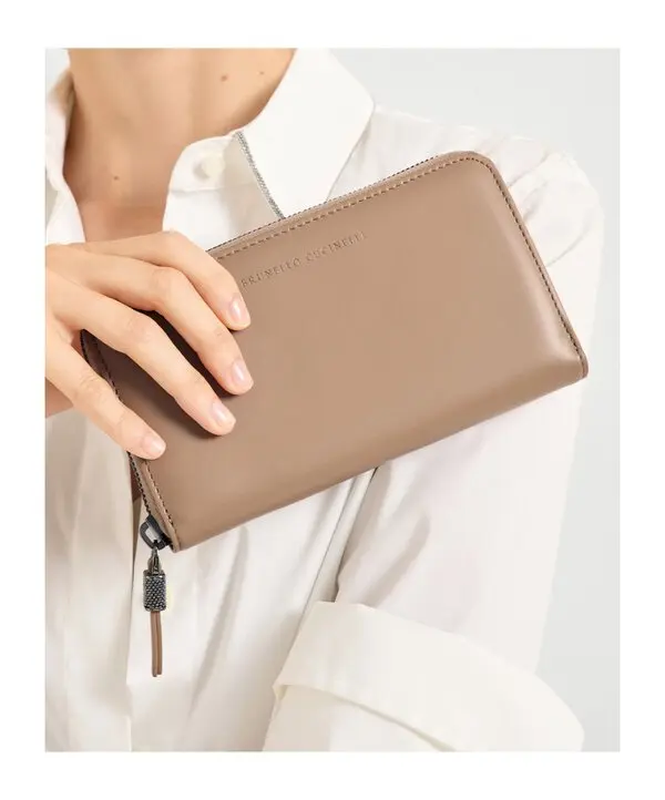Brunello Cucinelli Calfskin Wallet With Shiny Zipper Pull