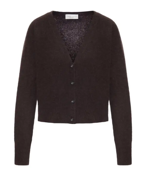 ROBERTO COLLINA Cropped V-neck Fuzzy Knit Cardigan - Black
