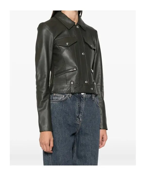 IRO PARIS Long-sleeved Leather Jacket - Dark Green