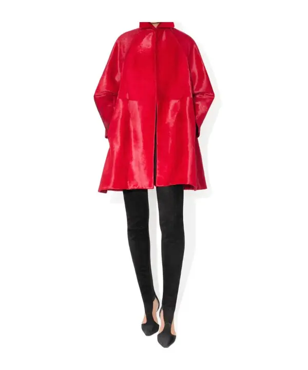 Alaïa Pony Calfskin A-line Coat - Red