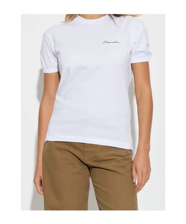 Dsquared2 Logo-embroidered Puff-sleeve T-shirt - White