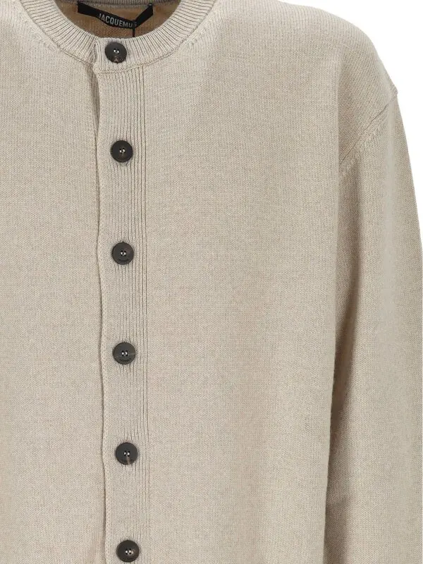 Jacquemus Logo Ribbed Cardigan - Light Beige