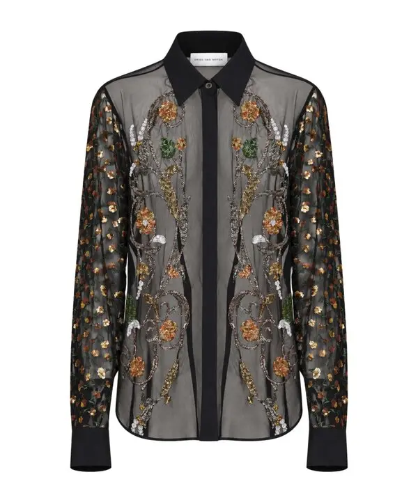 Dries Van Noten Beaded Floral Embroidered Shirt