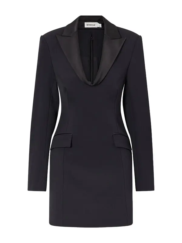 Simkhai Marina Satin-lapel Blazer Mini Dress - Black