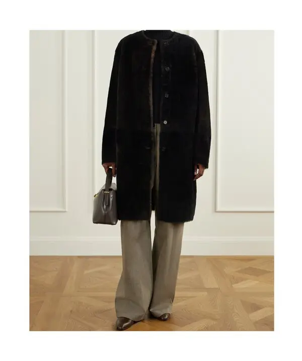Loulou De Saison Elba Shearling Coat - Dark Brown