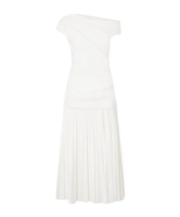 Simkhai Ammalie One-shoulder Draped Pleated Poplin Midi Dress