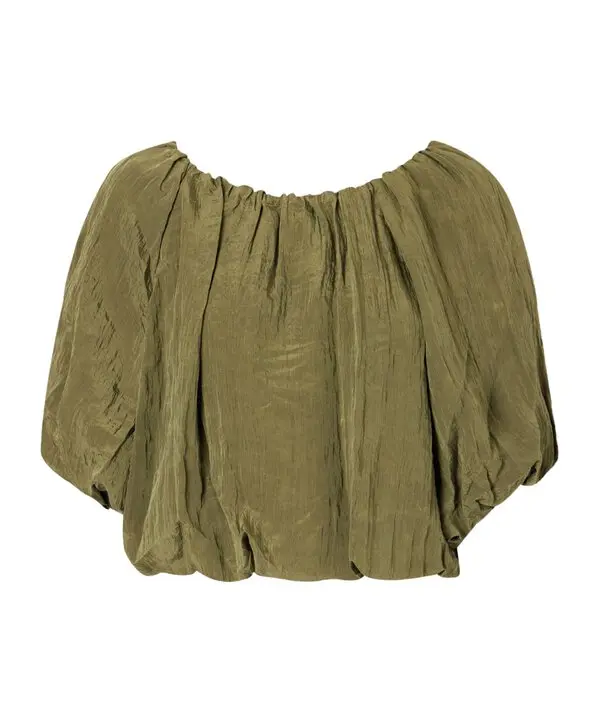 Simkhai Anni Cropped Gathered Crepon Blouse - Green