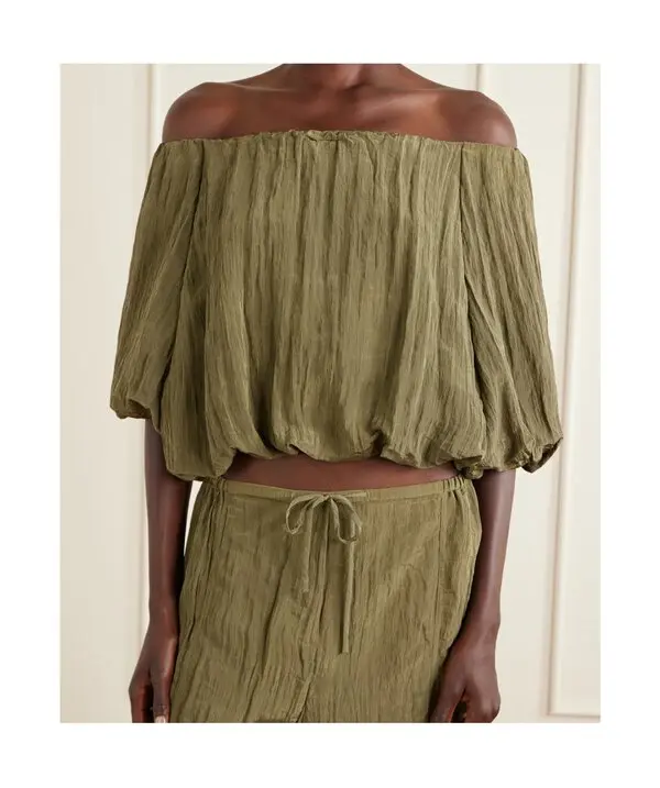 Simkhai Anni Cropped Gathered Crepon Blouse - Green