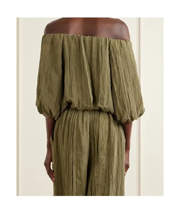Simkhai Anni Cropped Gathered Crepon Blouse - Green