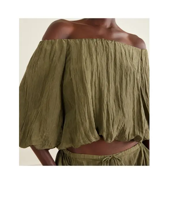Simkhai Anni Cropped Gathered Crepon Blouse - Green