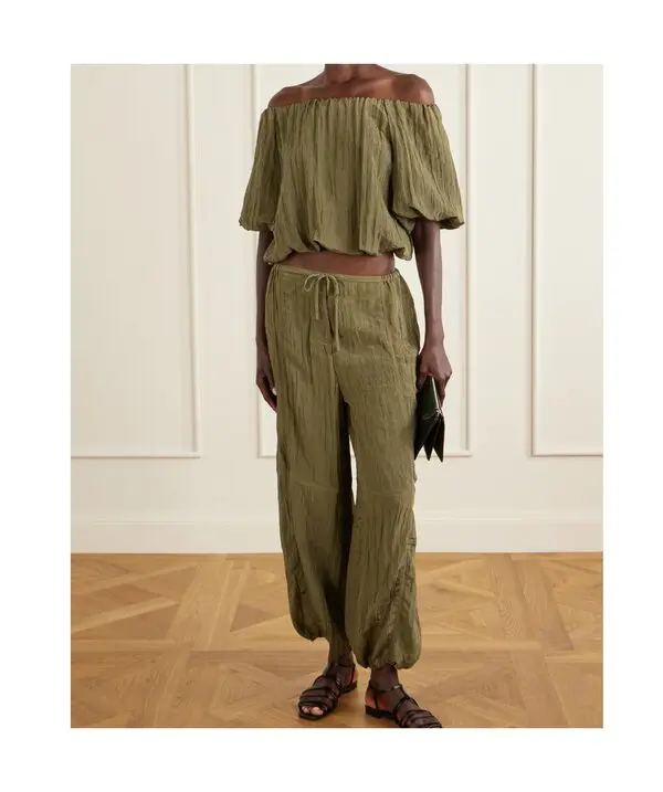 Simkhai Anni Cropped Gathered Crepon Blouse - Green