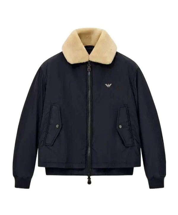 Emporio Armani Cropped, Collared, Color-block Padded Jacket With A Double-layer Zipper