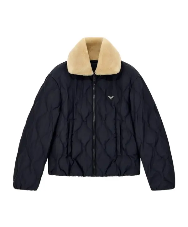 Emporio Armani Cropped, Collared, Color-block Padded Jacket With A Double-layer Zipper