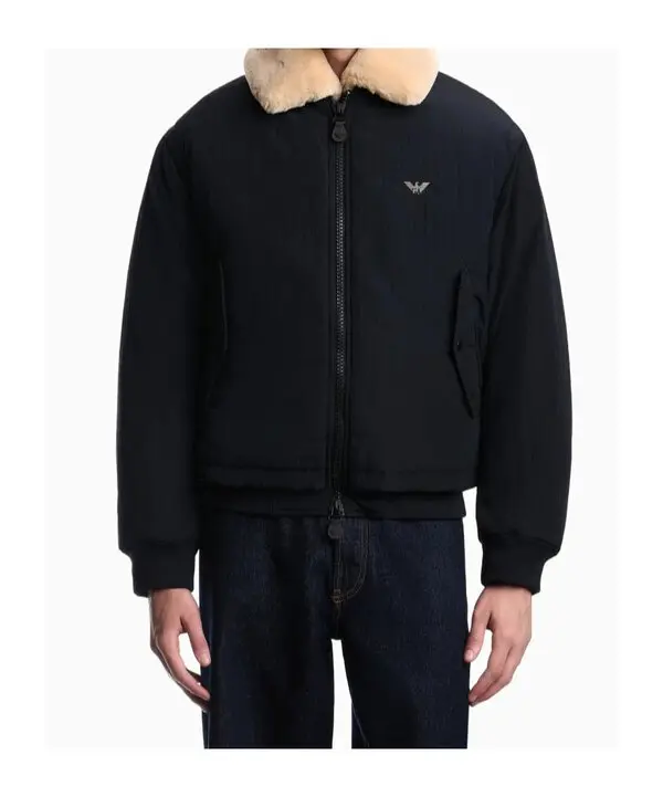 Emporio Armani Cropped, Collared, Color-block Padded Jacket With A Double-layer Zipper