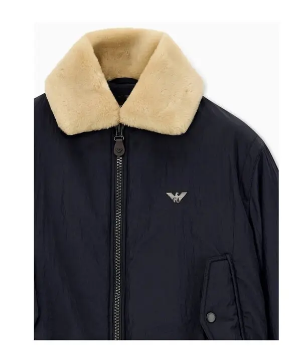 Emporio Armani Cropped, Collared, Color-block Padded Jacket With A Double-layer Zipper