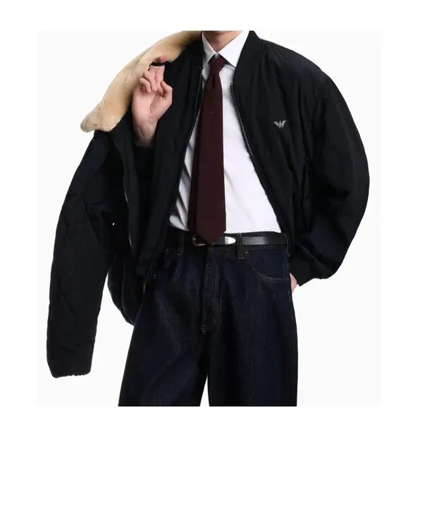 Emporio Armani Cropped, Collared, Color-block Padded Jacket With A Double-layer Zipper