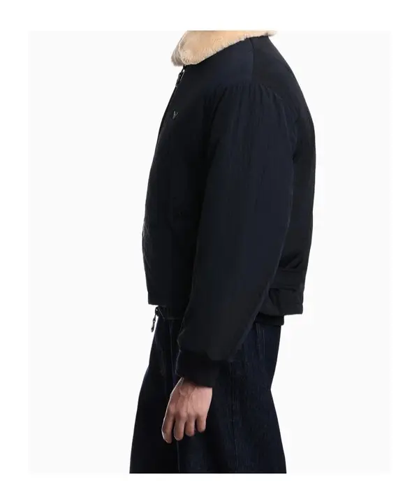 Emporio Armani Cropped, Collared, Color-block Padded Jacket With A Double-layer Zipper